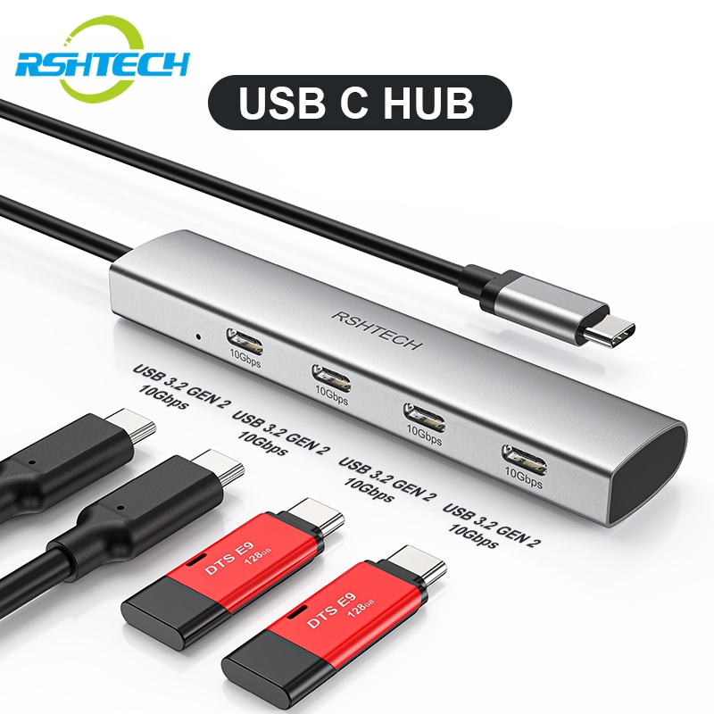 RSHTECH RX04 USB C Hub 10Gbps 4-Port USB C to USB-C 3.2 Gen 2 Dongle Portable USB C Multiport ...