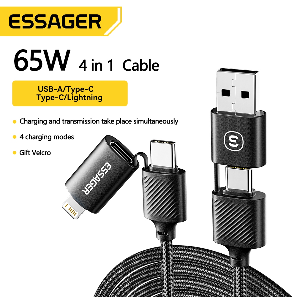 Essager 4 In 1 65W USB Type C Cable Fast Charging USB C To Lighting ...
