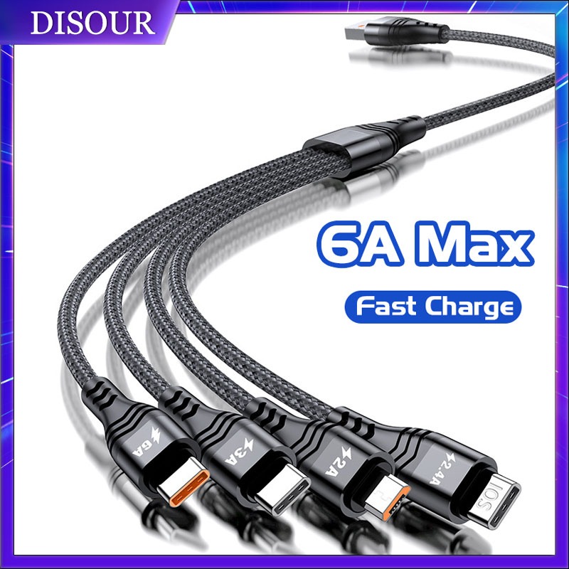 DISOUR 4 IN 1 Fast Charge 6A Max Super Charge For Micro Type-C 8Pin ...