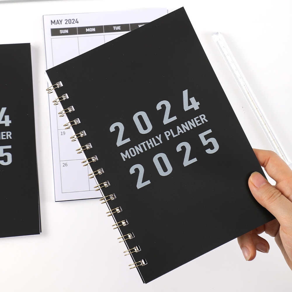 1pc 2024-2025 Monthly Planner Black and white Waterproof cover 24 ...