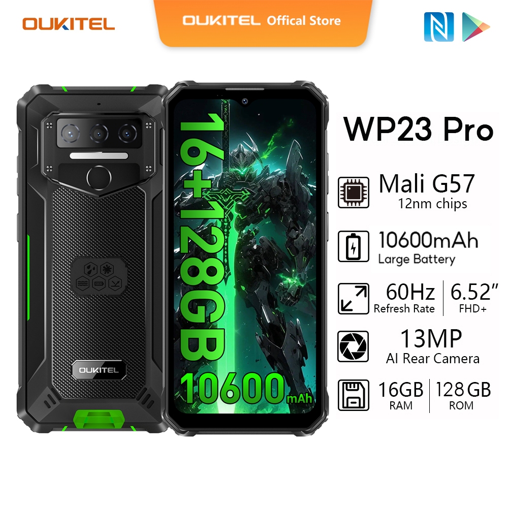 OUKITE WP23 Pro 16GB+128GB Rugged Handphone 6.52“ HD+ 10600 mAh Android ...