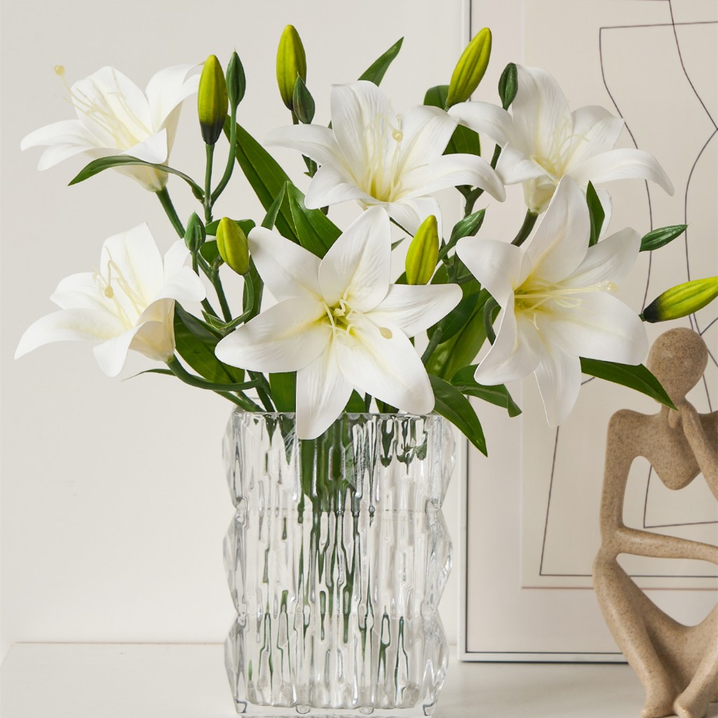 1 Bunch 45cm Long Artificial Flower 3 Heads Tape Silk Lily Flower ...