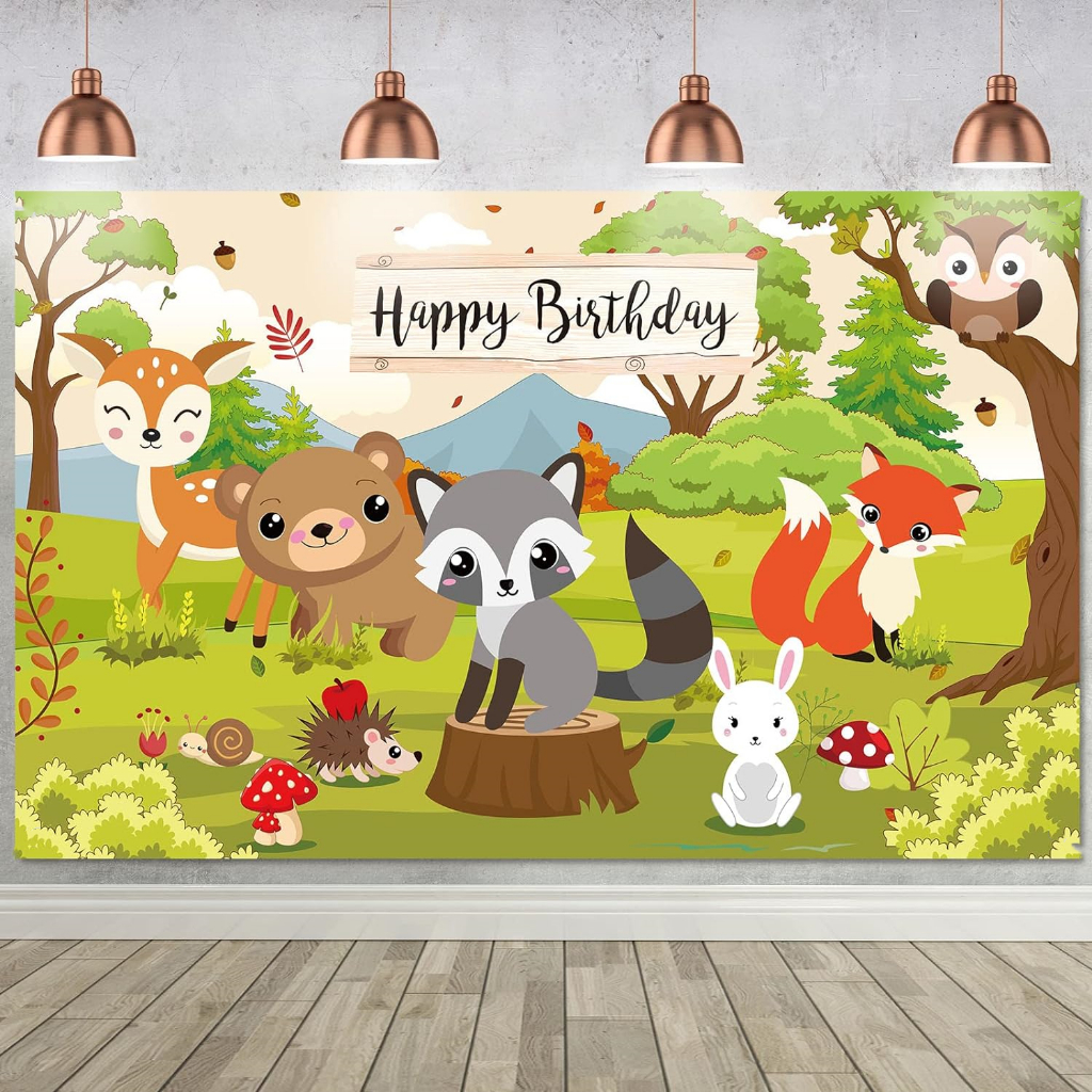 7x5ft Woodland Birthday Photography Backdrop Forest Friends Banner ...