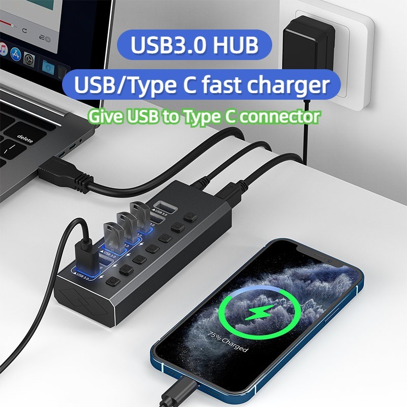 USB 3.0 Hub | 5P -7P -10P High Speed USB Adapter On Off Switch 5Gbps ...