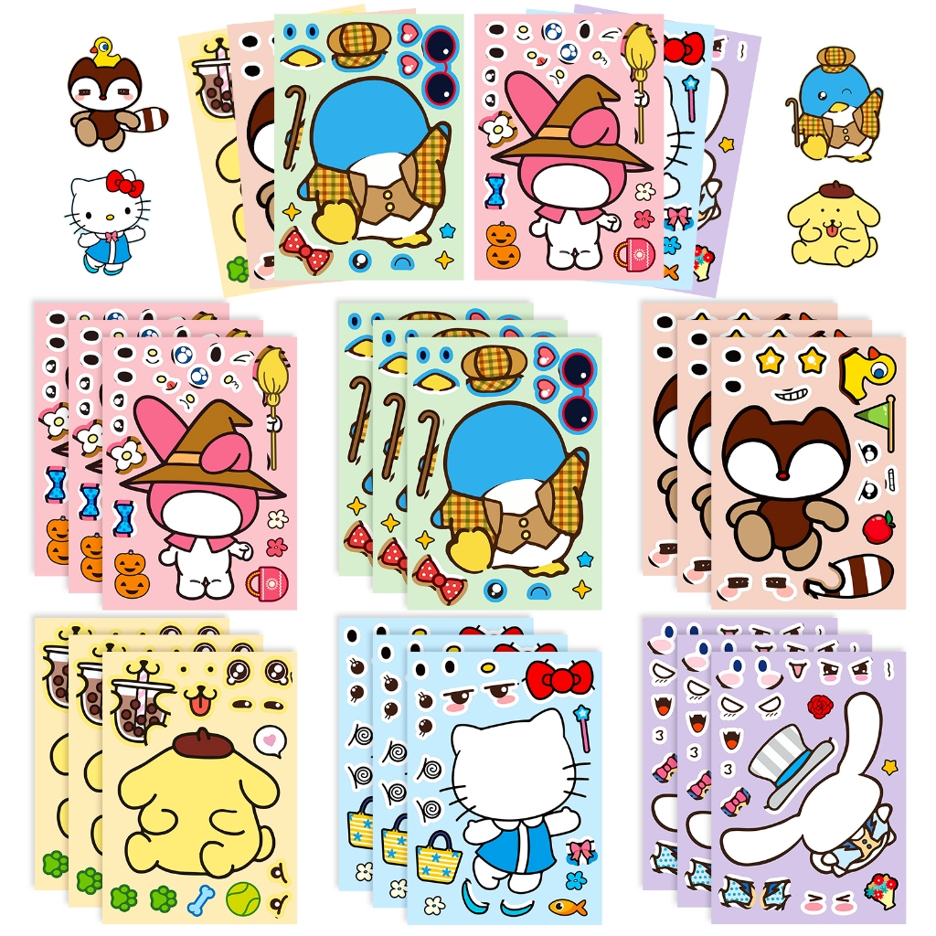 12PCS Sanrio Puzzle Stickers Cute Cartoon DIY Stickers Reward Stickers ...