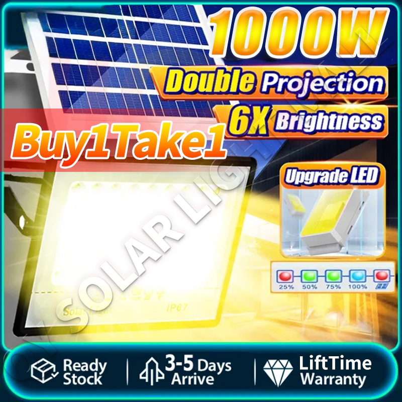 🔥SG Ready+Buy1Take1🔥1000W Solar Warm Light Outdoor Solar Flood Light ...