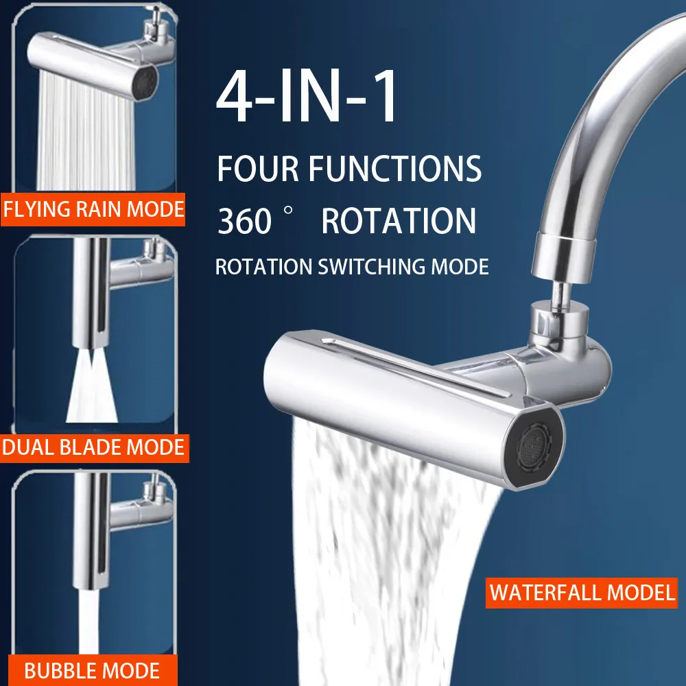 720° Rotation 4 in 1 Waterfall Kitchen Faucet 4-Function Kitchen Sink ...