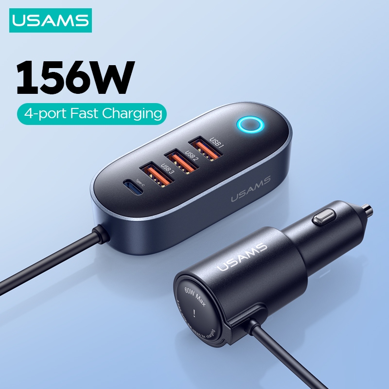 USAMS 156W Fast Car Charger 4 USB Ports Phone Charger With 1m Cable For ...