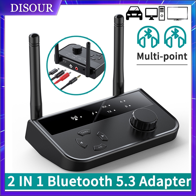 DISOUR Multipoint Bluetooth 5.3 Audio Transmitter Receiver 3.5mm AUX 2RCA Stereo Music Wireless ...