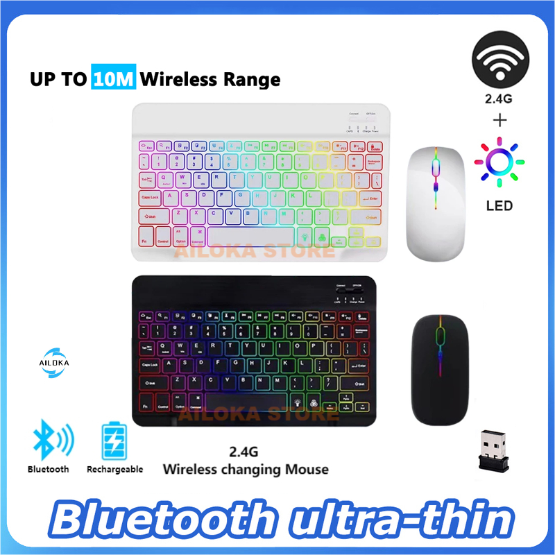 7 inch RGB Backlit Wireless Bluetooth Tablet Keyboard Lightweight and ...