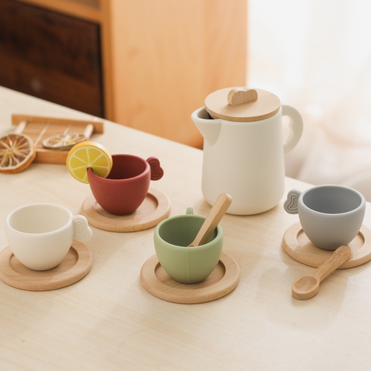 Tea Party Afternoon Tea Set For Kids Silicone Teapot Wooden Coasters ...
