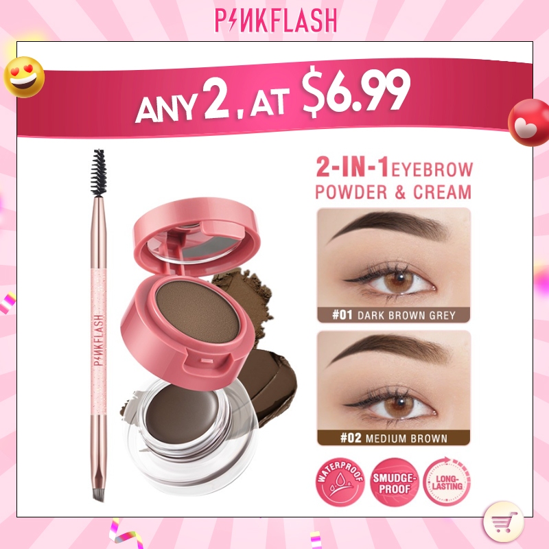 PINKFLASH Waterproof 2-in-1 Duo Effect Eyebrow Cream & Powder Gel ...