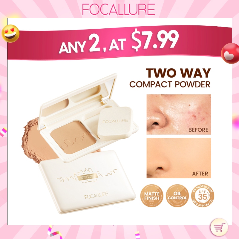 FOCALLURE Oil Control Matte Compact Powder High Coverage Dry & Wet Two ...