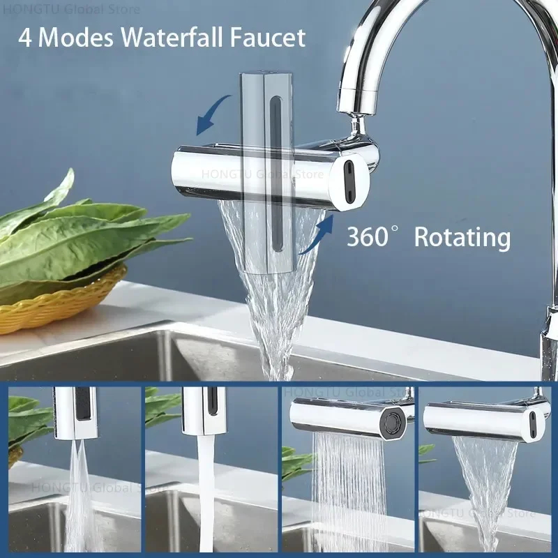 4 Modes Waterfall Kitchen Faucet Universal Robotic Arm Swivel Extension ...