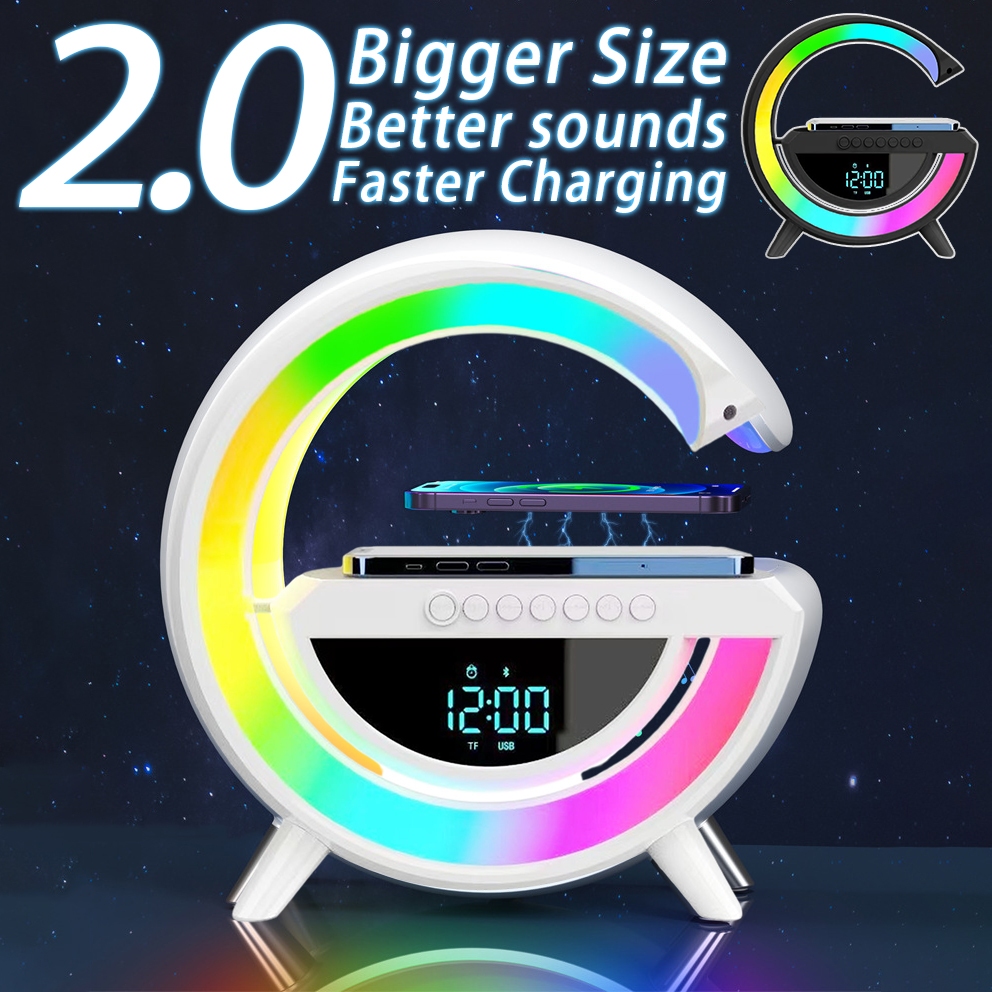 Night Light Speaker Alarm Clock G Shape LED Wireless Charging Speaker ...