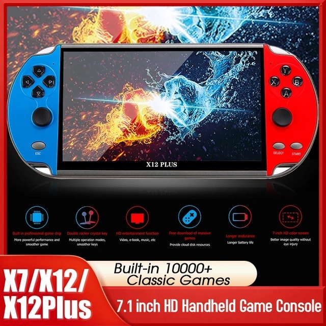 X7/X12/X12 Plus Retro Handheld Game Console 4.3/5.1/7.1 Inch Portable ...