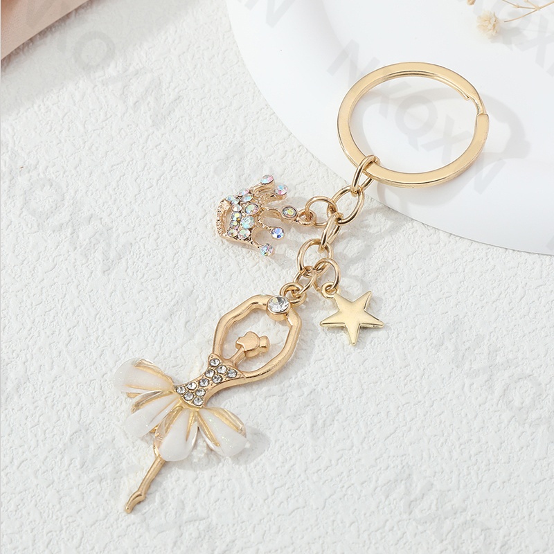 1pc Rhinestone Ballet Dancer Keychain Cute Star Crown Key Ring Bag ...