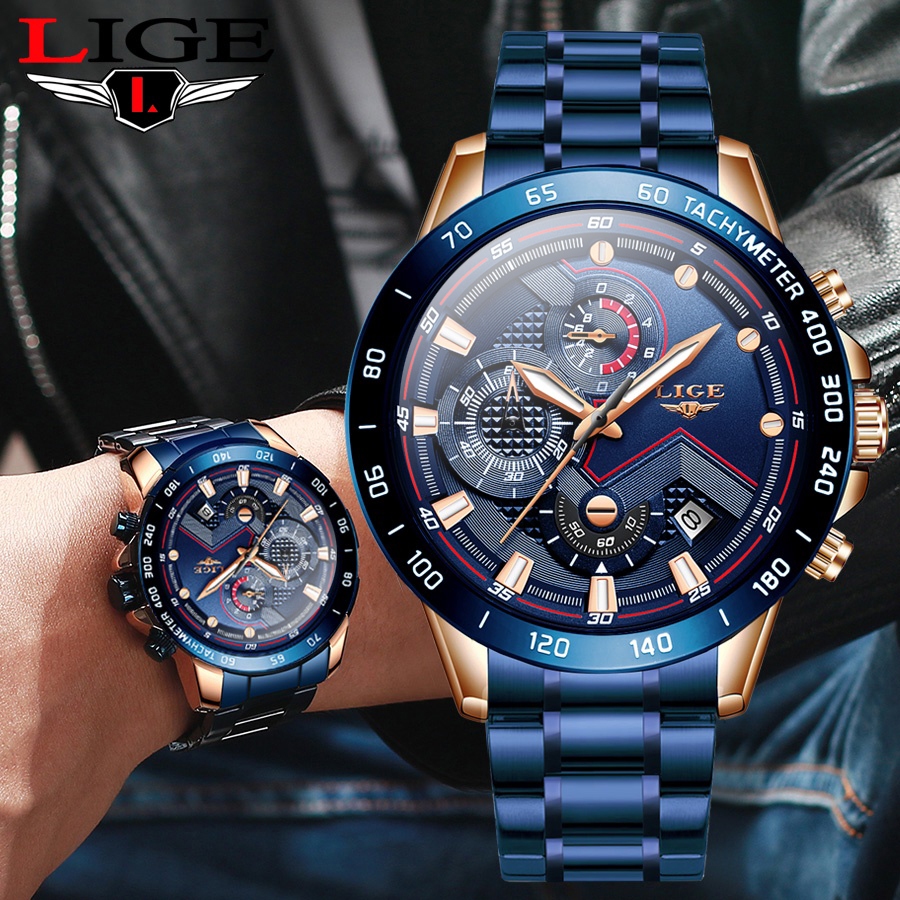 LIGE Watch Men's Luxury Chronograph Active Stainless Steel Sports ...