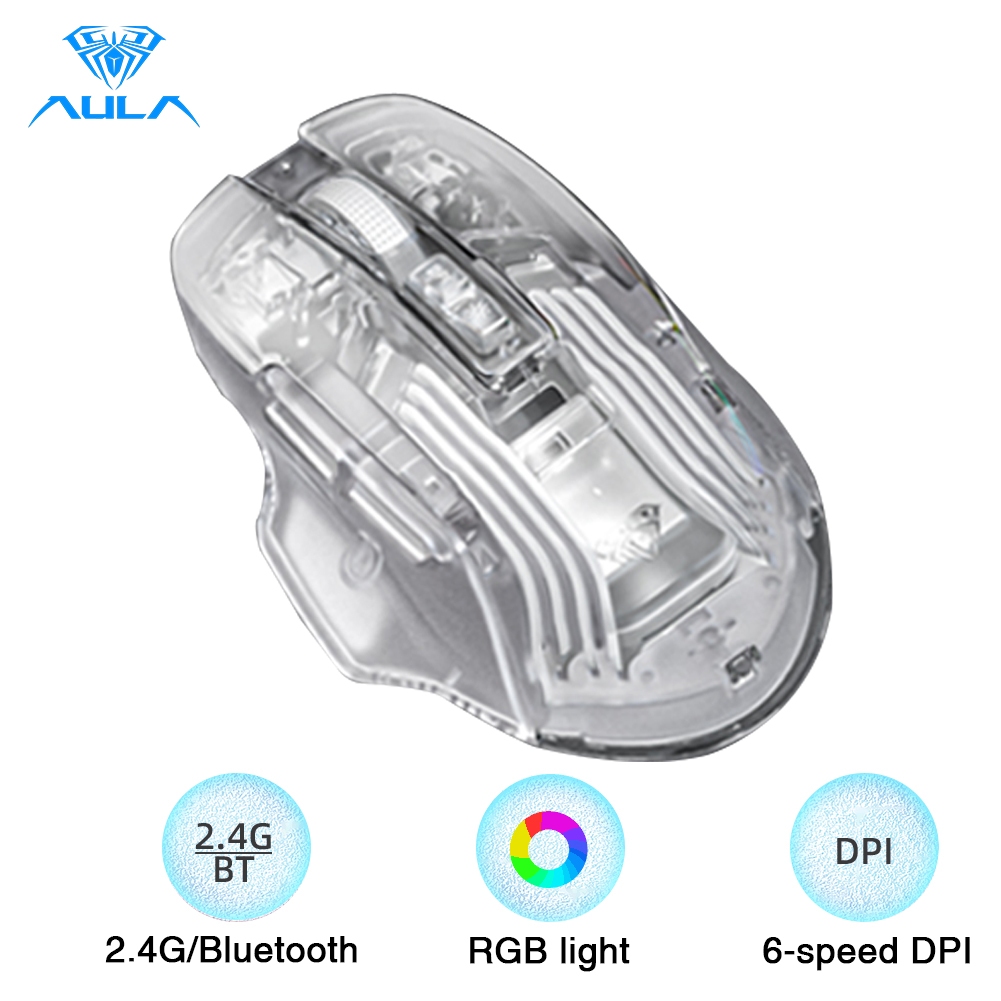 AULA SC518 Wireless Mouse 2.4G Bluetooth Connection RGB Light Effect 6 ...