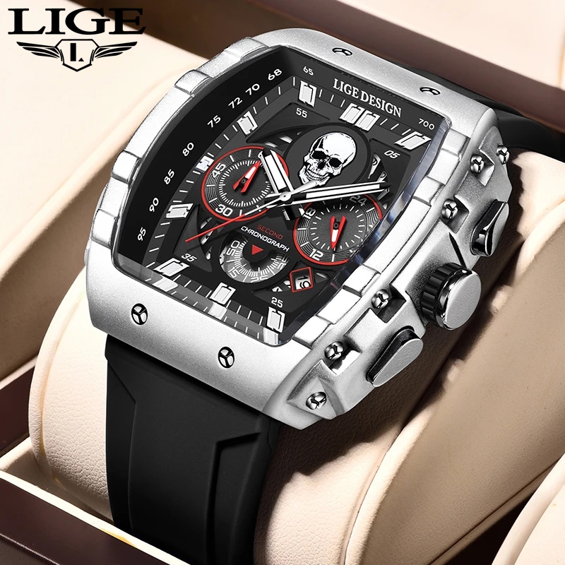 LIGE Waterproof Quartz Watch For Men Women Silicone Strap Chronograph ...