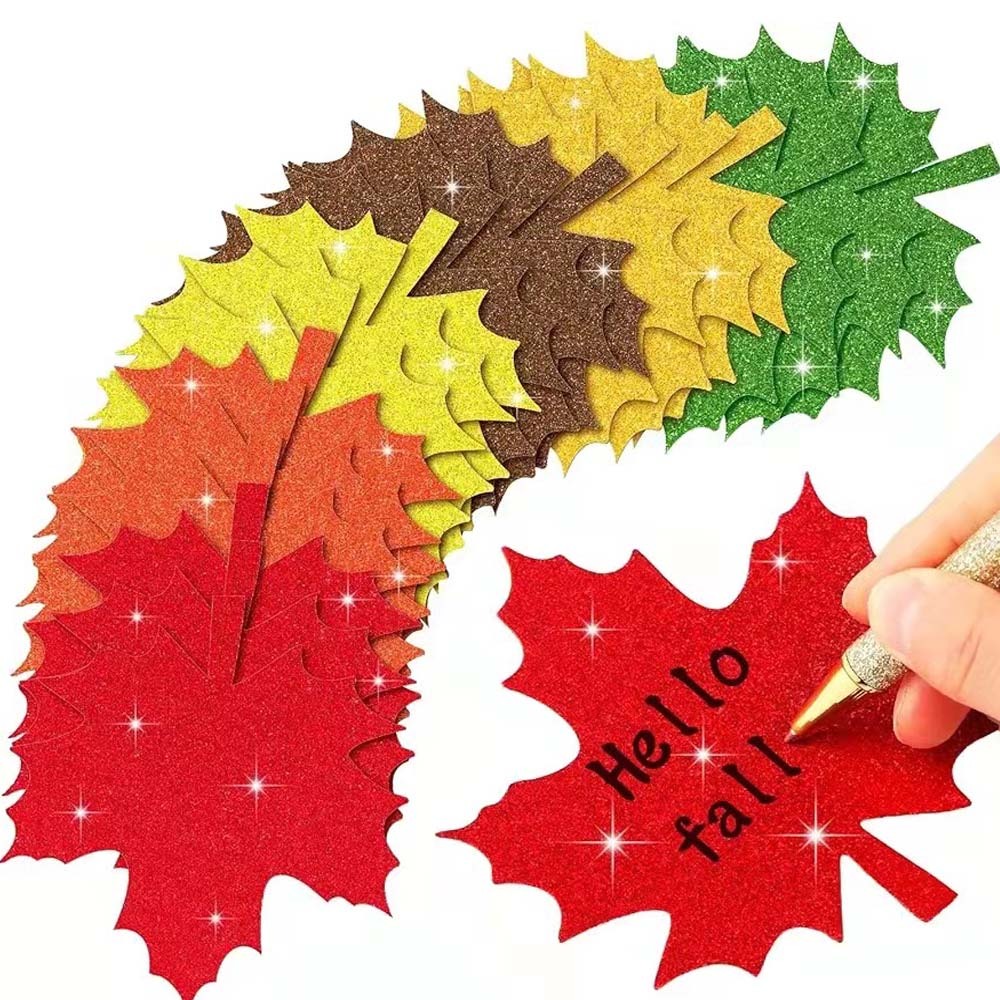 120 Pieces Fall Leaves Cutouts Glitter Paper Leaf Die Cuts Cardboard ...