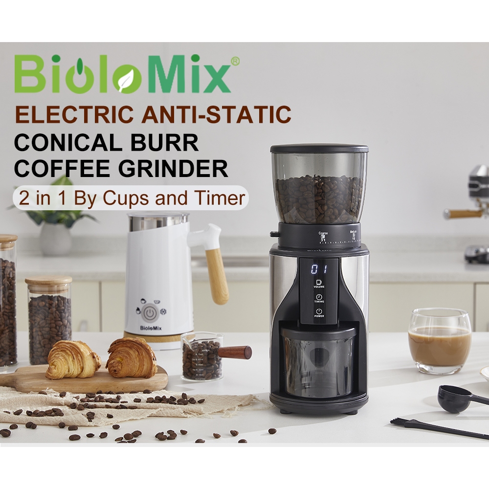 Biolomix Electric Automatic Conical Burr Coffee Bean Grinder Touch LCD ...