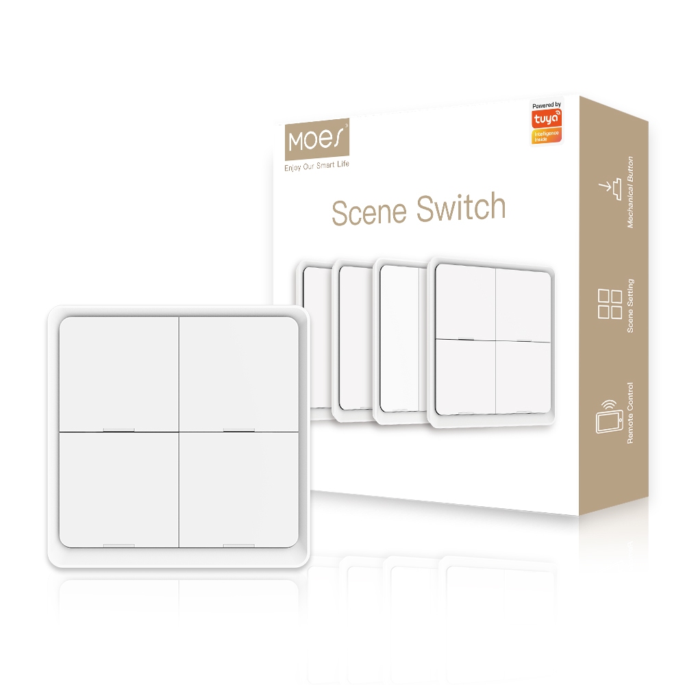 MOES 4 Gang Tuya ZigBee Wireless 12 Scene Switch Push Button Controller Battery Powered ...