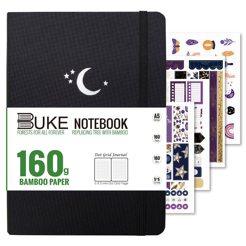 A5 Crescent Moon Dot Grid Notebook Bullet Dotted Journal 160GSM BAMBOO ...