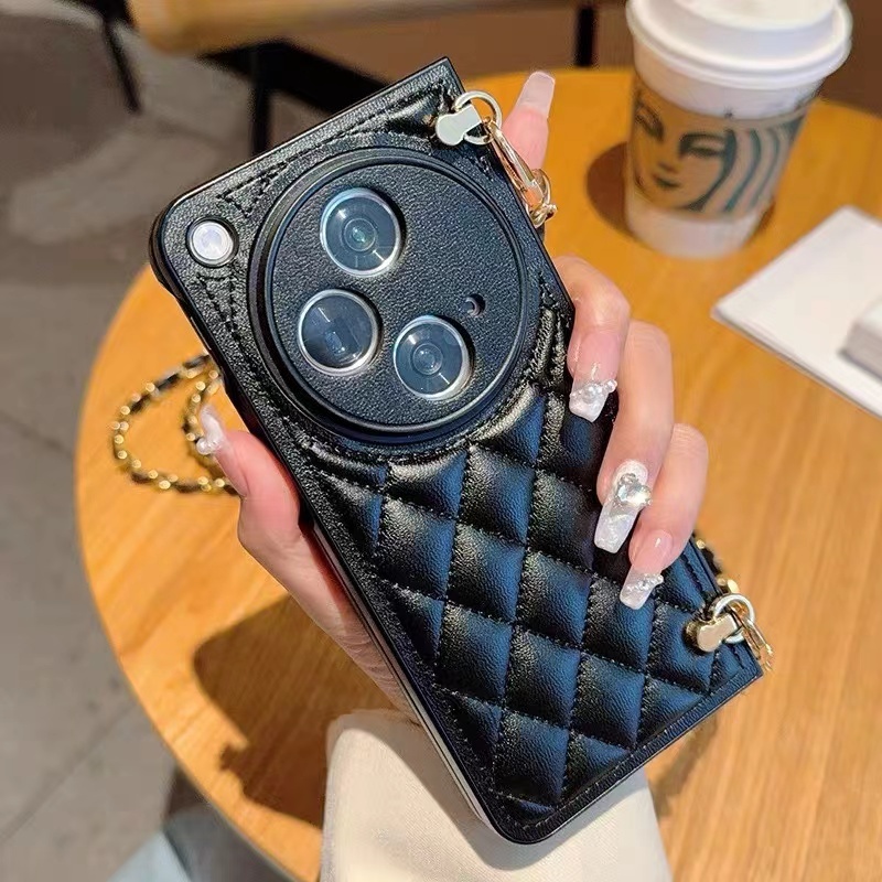 OPPO Find N3 Case with Lanyard Rhombus Leather Fall Prevention ...