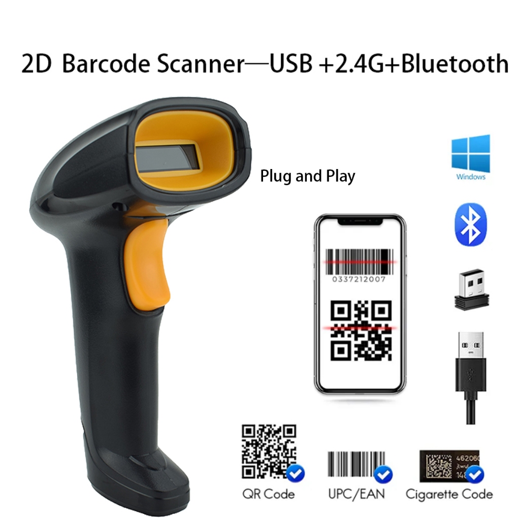 2D wireless supports 2.4G Bluetooth barcode scanner, three-in-one ...