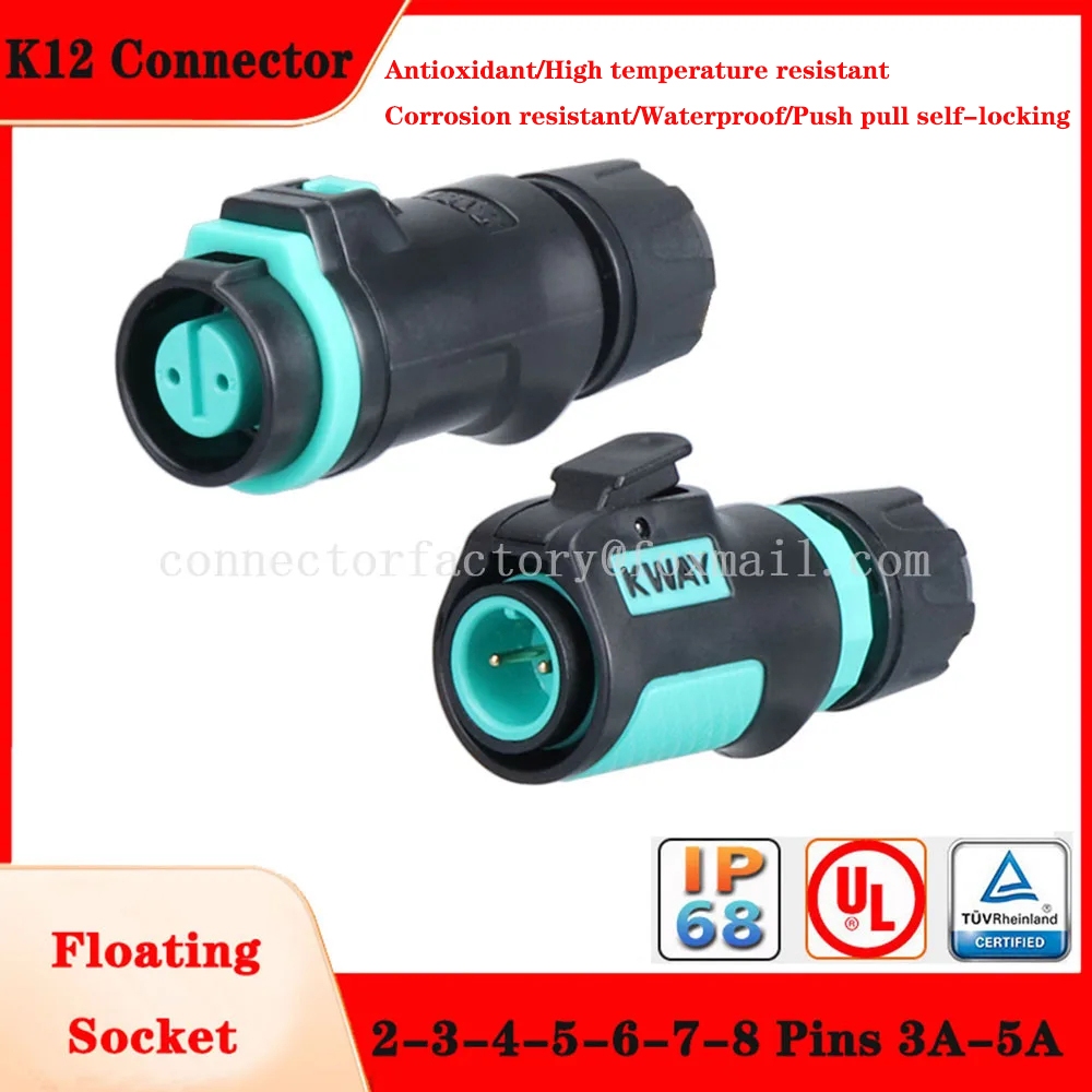 K12 waterproof IP68 aviation floating male and female plug socket 2-8 ...