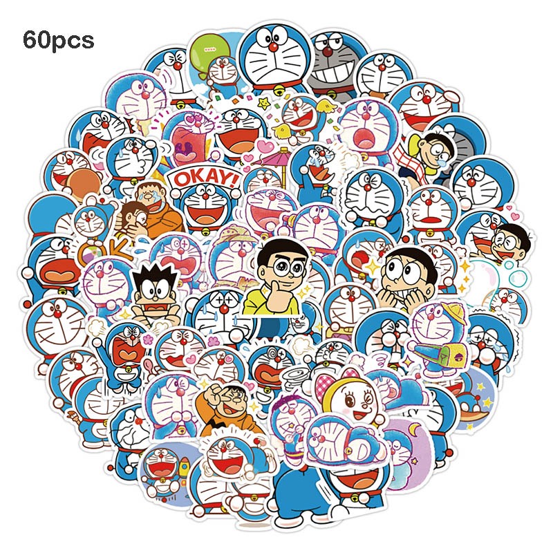 60pcs Doraemon Sticker for Aquaflask Mini Cute Anime Waterproof Sticker ...