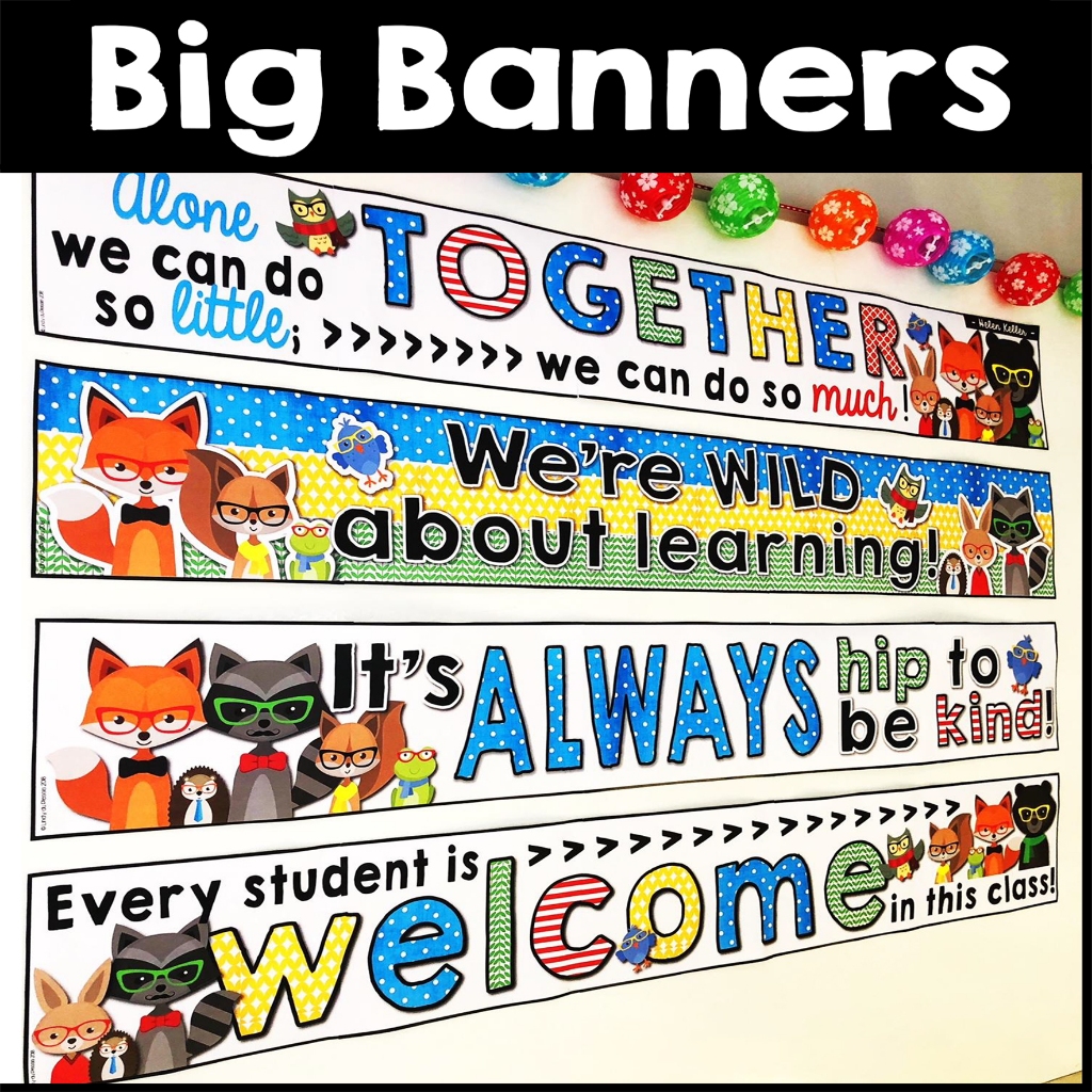 Big Banners Hipster Animals Classroom Decor Motivational Banners Set ...