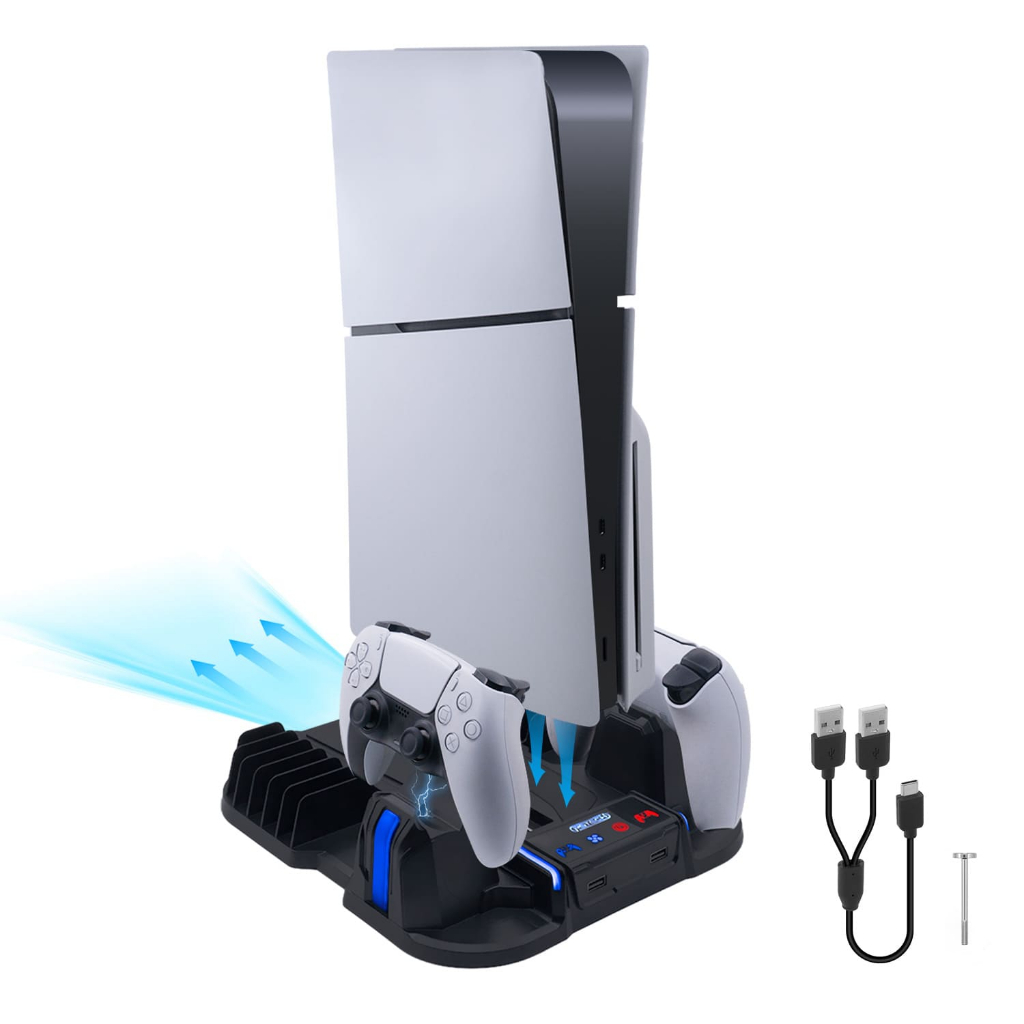 PGTECH Multifunctional Charging Dock with Disc Rack for PS5 Slim Disc ...