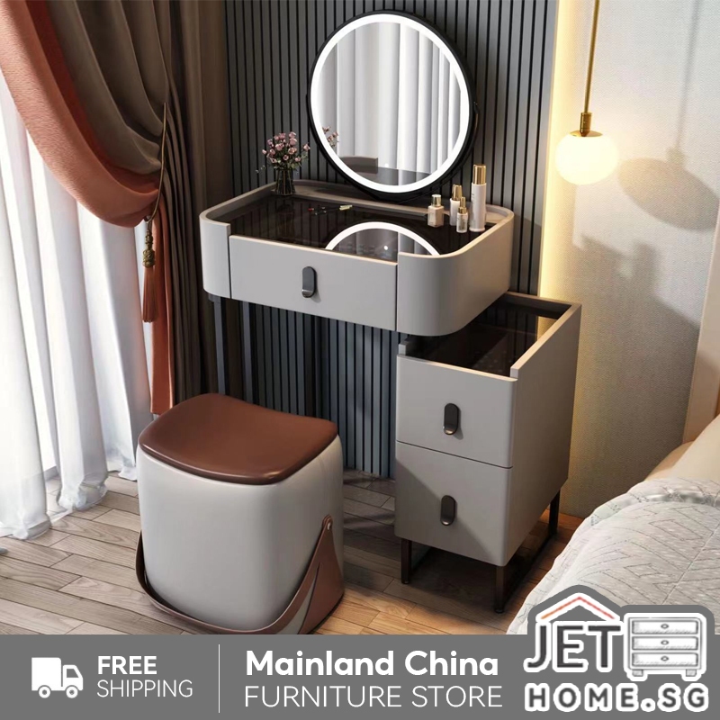 JET Dressing Table LED Light With Mirror Modern Luxury Vanity Table Bedroom Makeup Table With ...