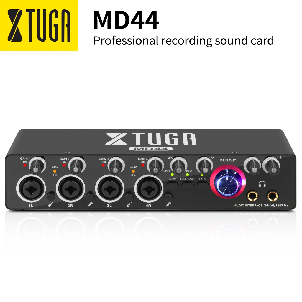 XTUGA MD44 4 Channel Professional Audio Interface Stereo/Mono USB Sound ...