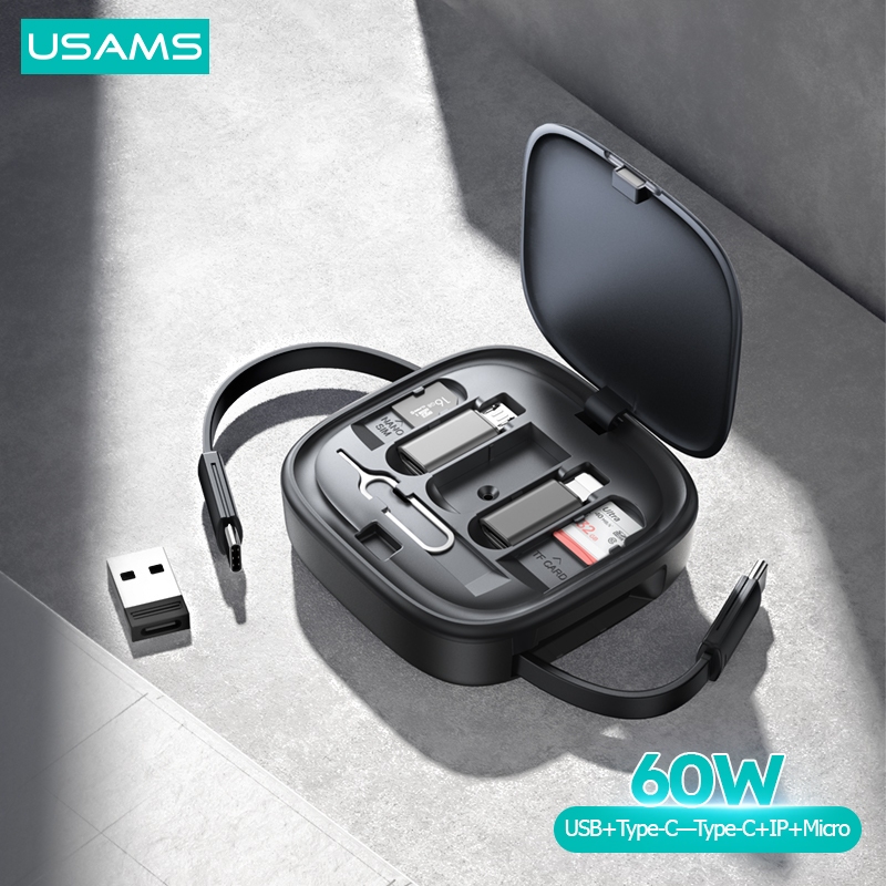 USAMS 60W Fast Charging Cable Multifunction Storage Set Box Type C To ...