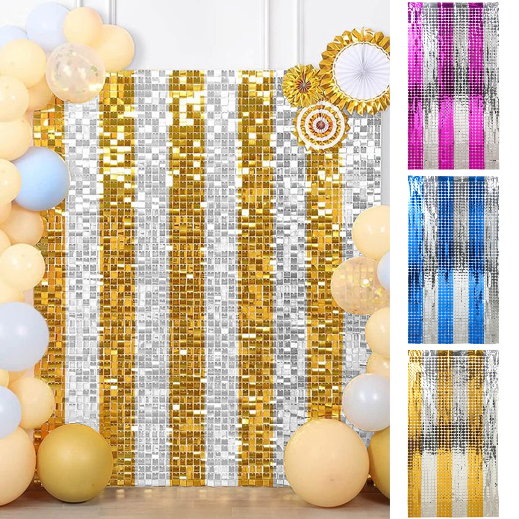 1*2M Gold Silver Color Block Background Party Decoration Metallic ...