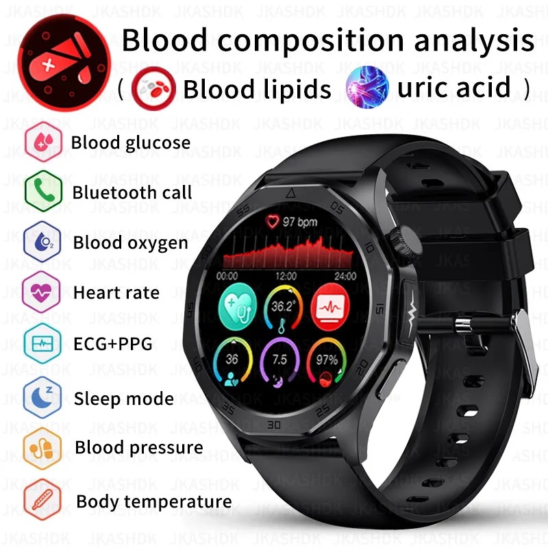 2024 Medical Grade Smart Watch Blood Sugar Blood Lipid Uric Acid ECG ...