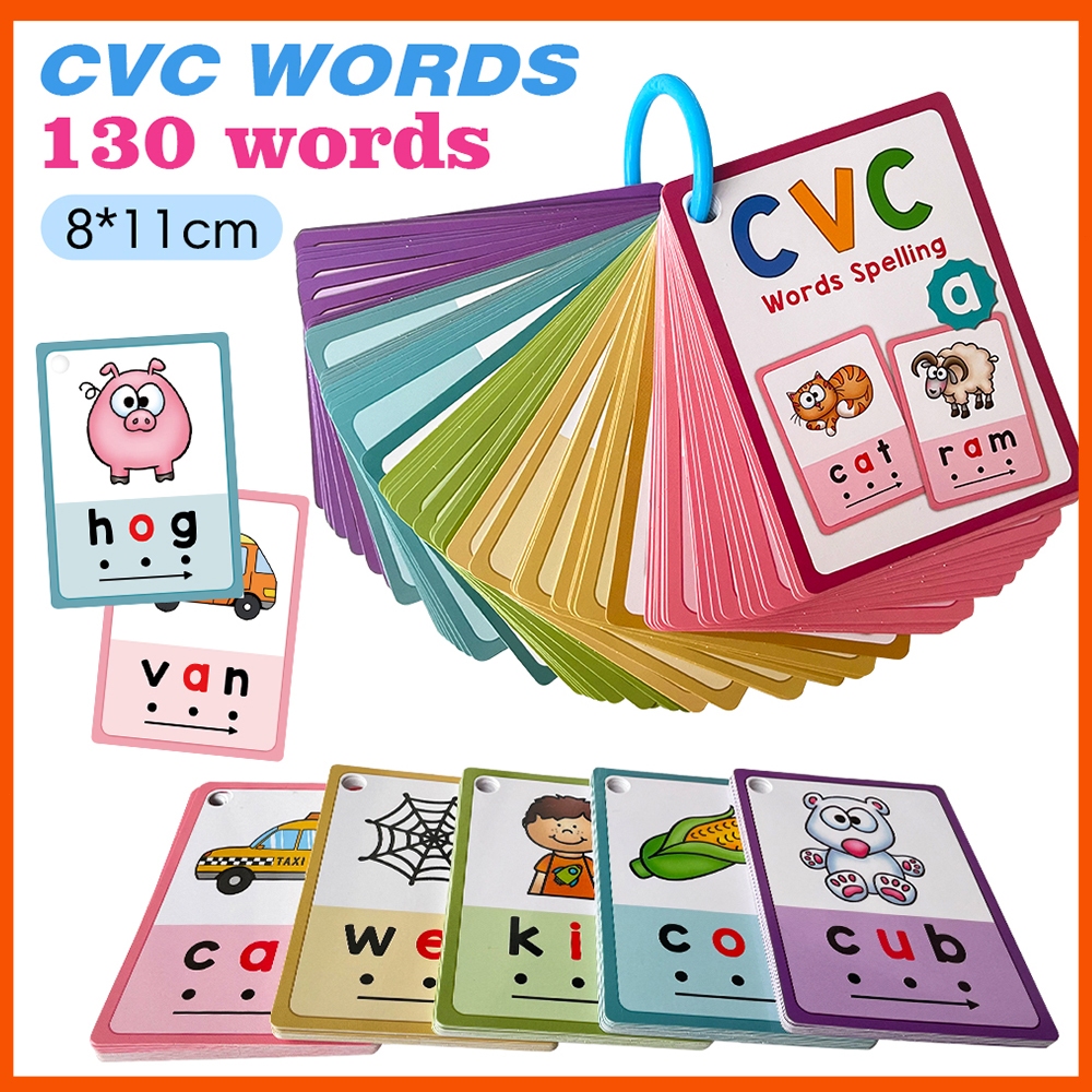 70Pcs CVC Words Flash Cards (130 Words) - Kids Short Vowel Word ...