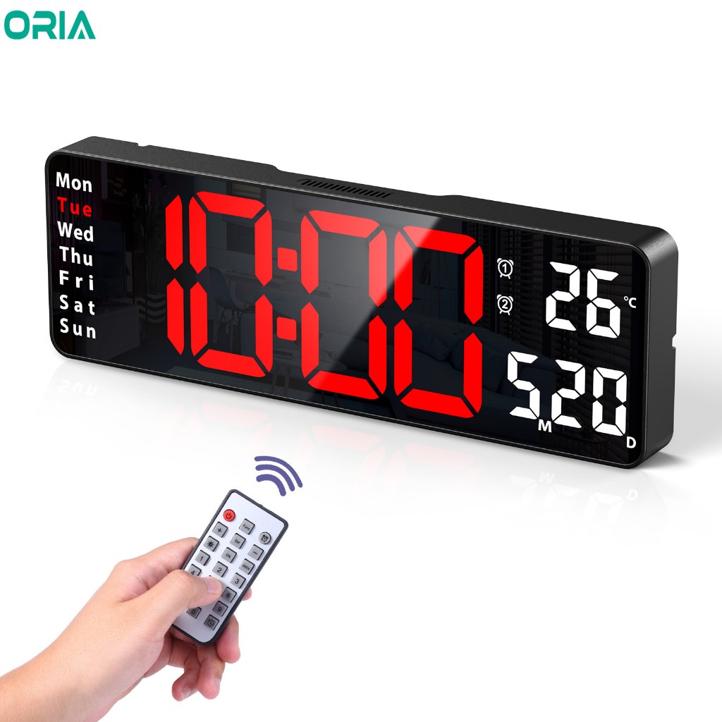 ORIA Digital Wall Clock Remote Control Clock with 13 inches Large LED ...