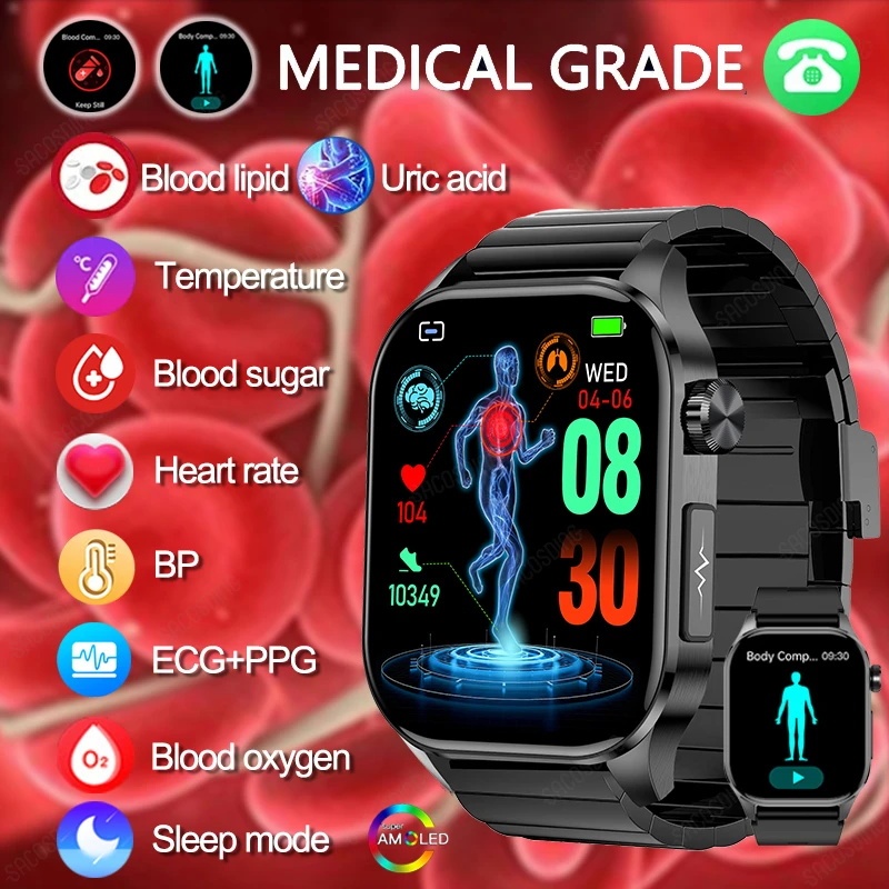 2024 New Health Blood Lipids Uric Acid Blood Glucose Smart Watch ECG+PPG+HRV Heart Rate Blood ...