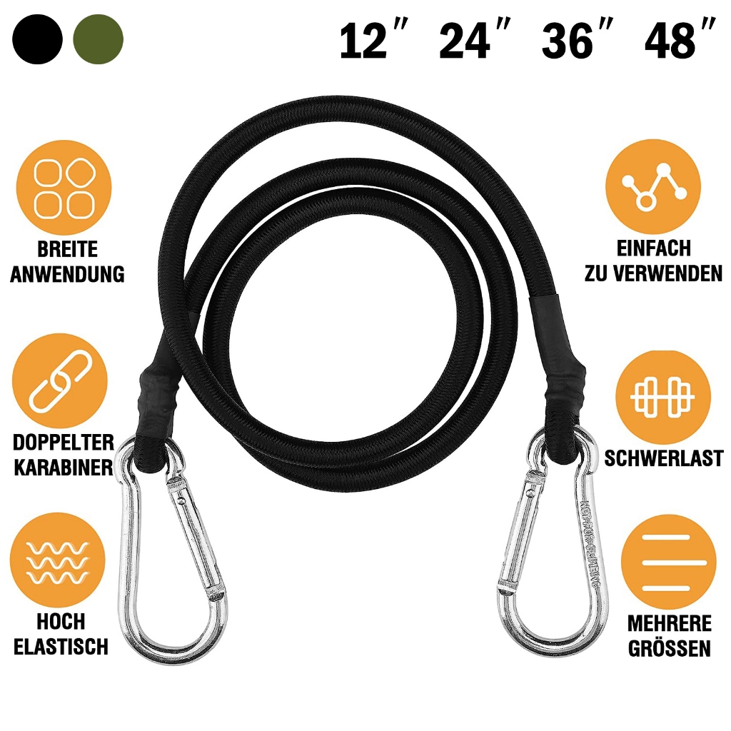 12/24/36/48inch Elastic Rope Strap Carabiner Hook Heavy-Duty Elastic ...
