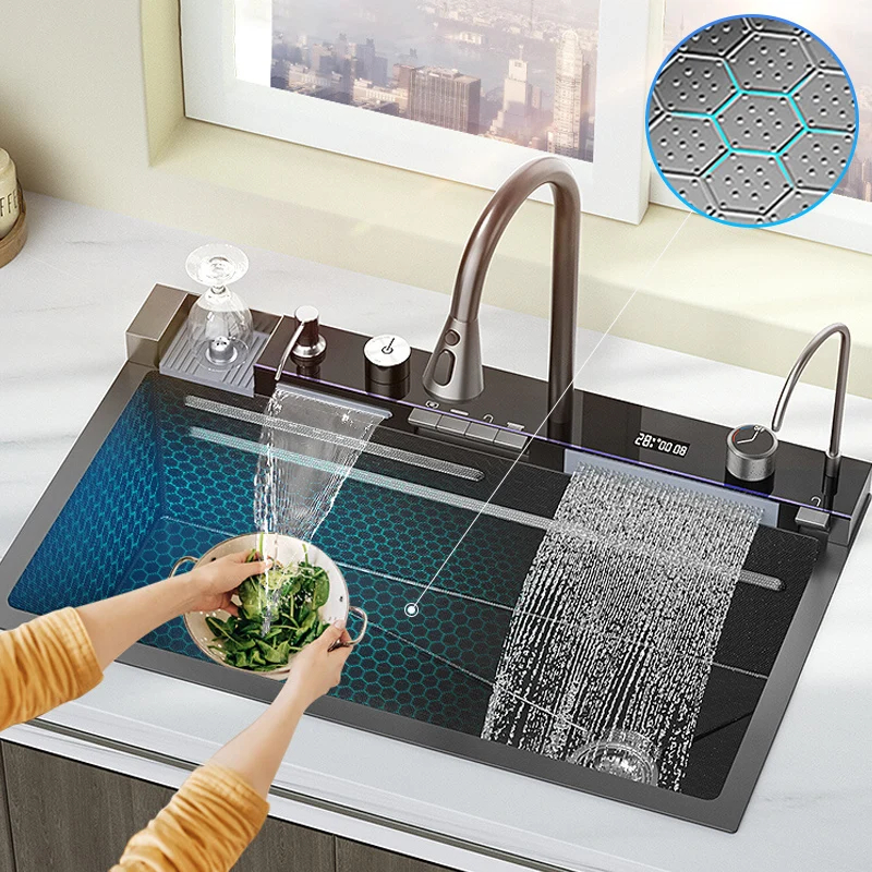 SG STOCKS👉Kitchen Sink Digital Display Embossed Stainless Steel Nano ...