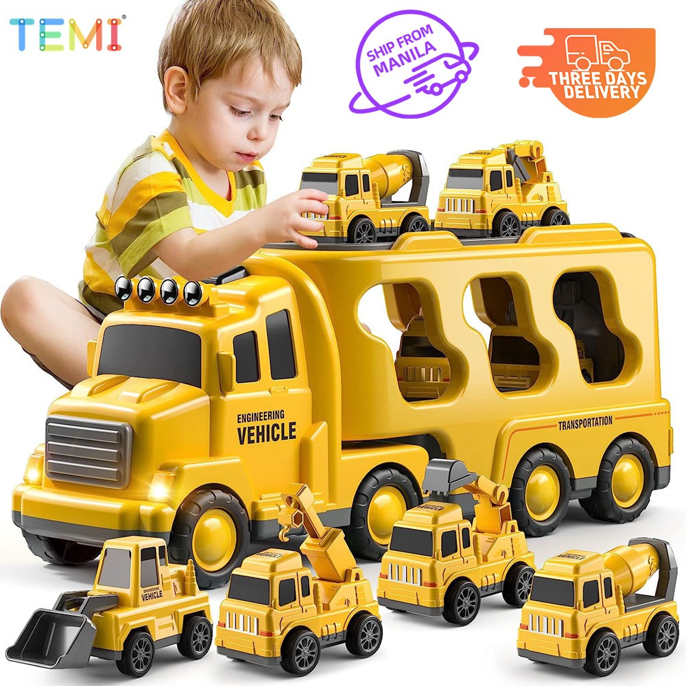 TEMI 7 in 1 Carrier Truck Toys Cars Truck Model Sets Kids Toys Fire ...