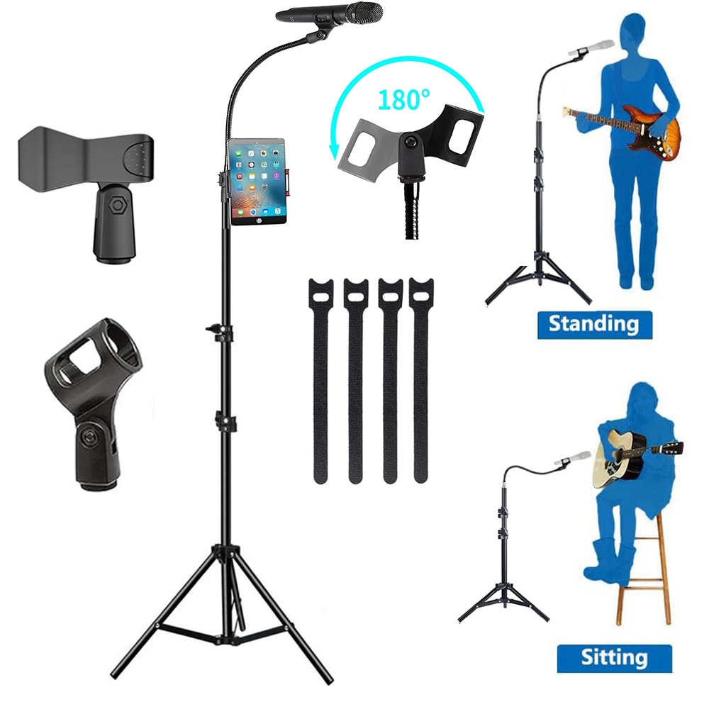 Microphone Stand,Mic Stand with Adjustable Height Stand，Gooseneck ...