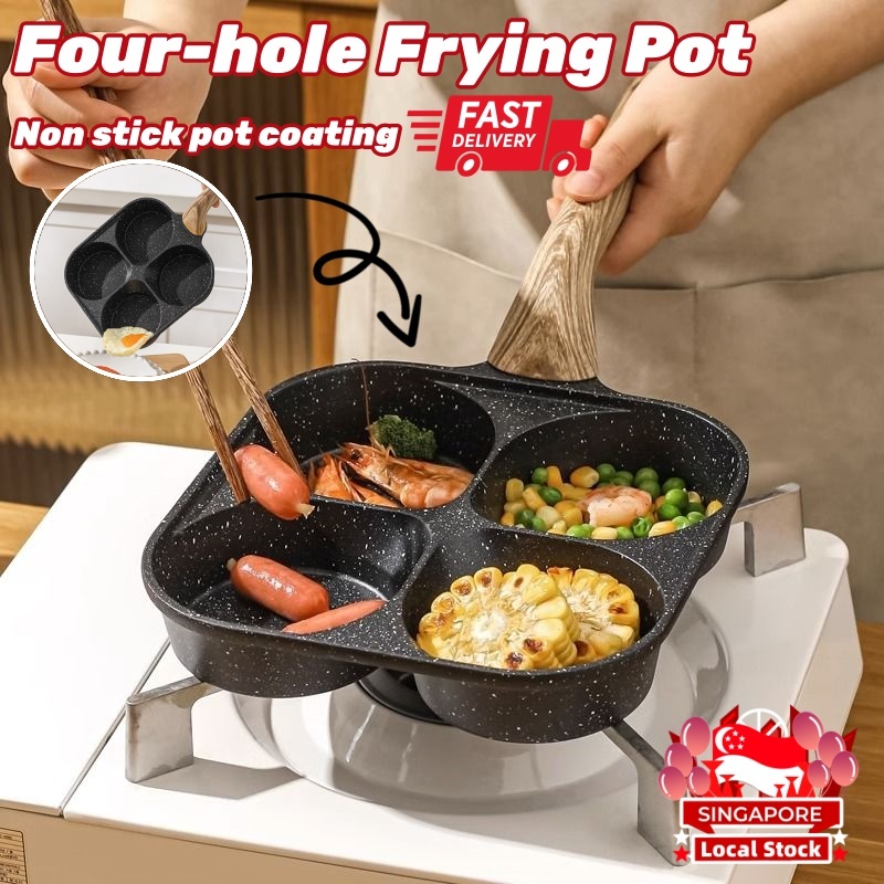 【SG STOCK】Iron Four-hole Frying Pot Pan Thickened Omelet Pan Non- Egg ...