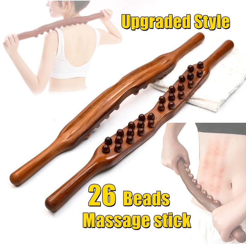 Upgrade 26 Beads Massage Stick Body Gua Sha Tool Carbonized Wooden ...