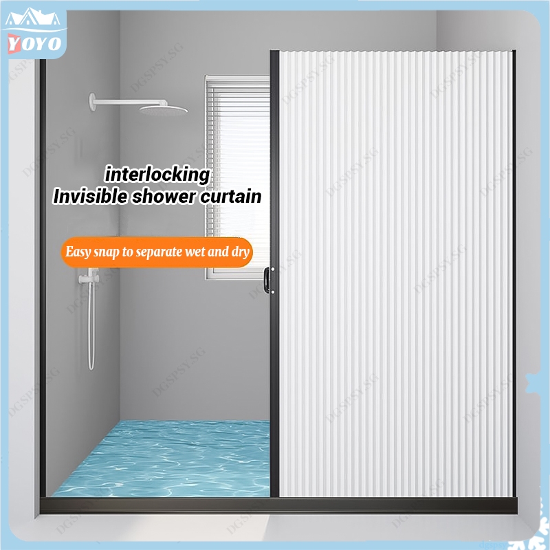 Bathroom sliding door no punch invisible shower curtain bathroom shower ...