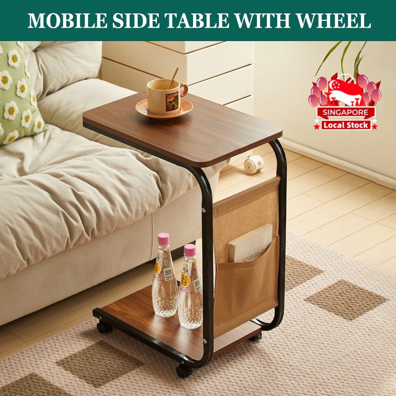 【SG STOCK】Movable Side Table With Wheels Bedside Table Small Laptop Desk Computer Study Table ...